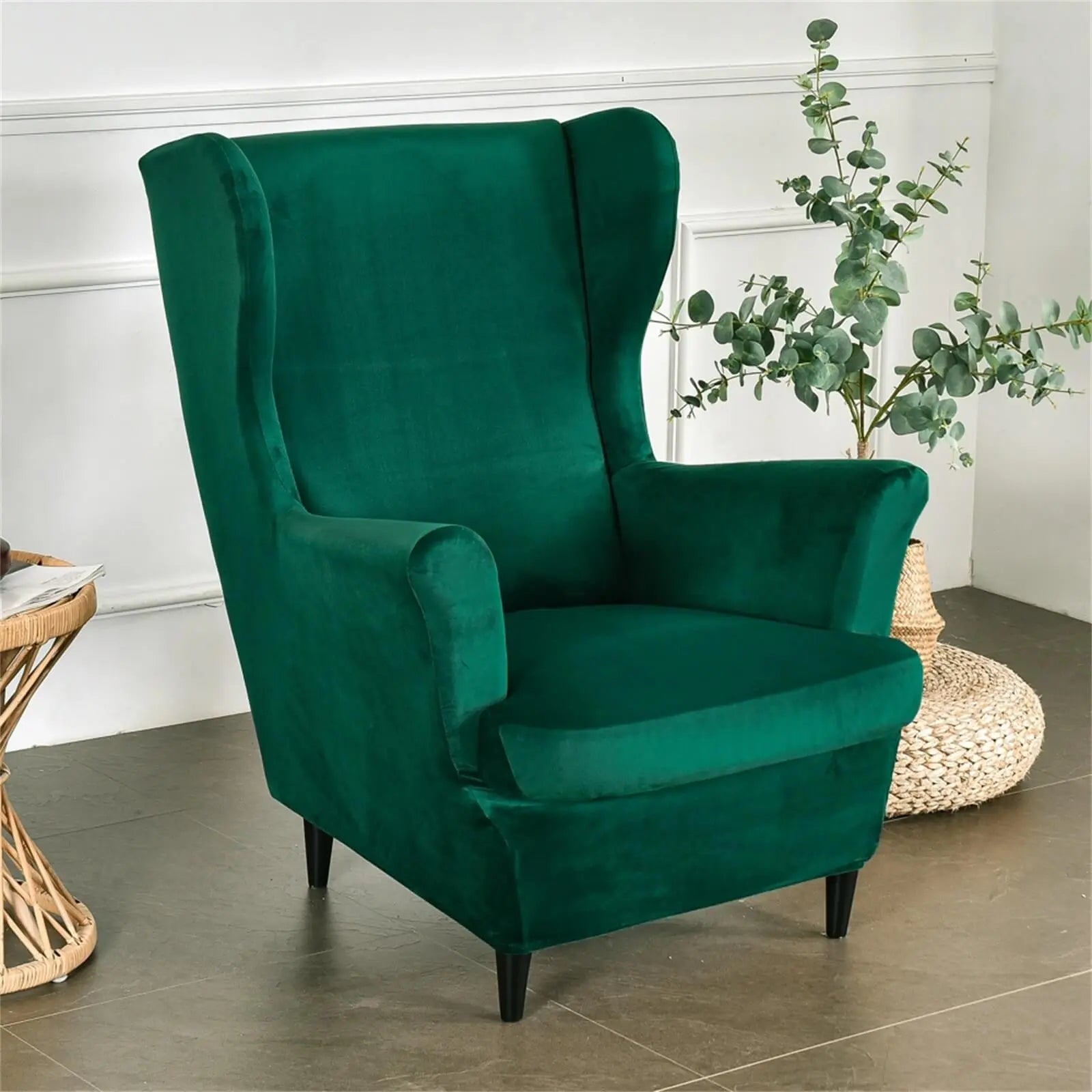 Green velvet wingback chair store