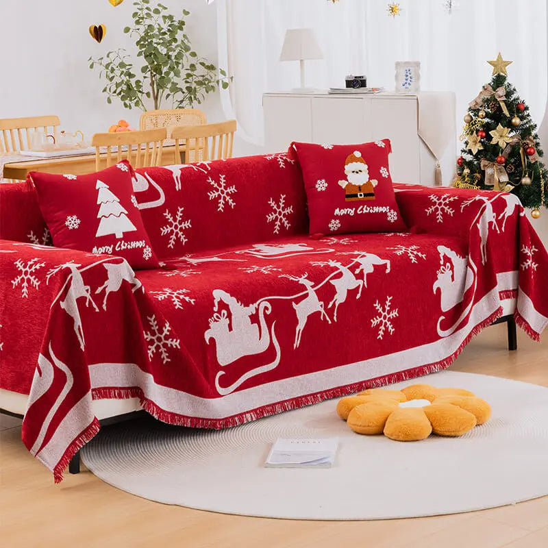 1 Pc Christmas Sofa Slipcover Throw Furniture Cover Holiday Decoration ...