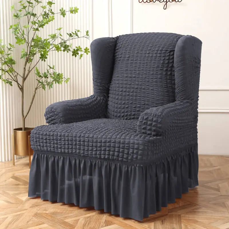 Classical Wingback Chair Cover with Arms Skirted Armchair Slipcover ...