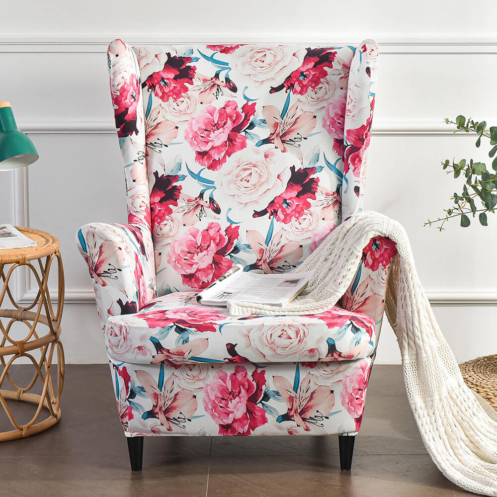 2-Piece Wingback Chair Cover Patterned Wing Arm Chair Slipcover – Crfatop